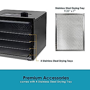 Elite Gourmet EFD308 Food Dehydrator, Stainless Steel Trays Food Dehydrator, Adjustable Temperature Controls, Jerky Herbs Fruit Veggies Snacks