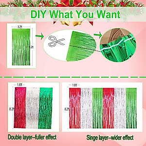 Christmas Foil Fringe Curtain -3 Pack of 3.2x8.2ft Red Silver Green Tinsel Fringe Backdrop Streamers for Christmas Ugly Sweater Party New Years Eve Party Supplies 2024 Photo Backdrop Party Decorations