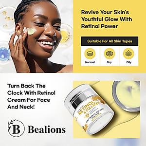 Bealions Retinol Collagen Cream - Hydrating Hyaluronic Acid Face Moisturizer, Anti-Aging & Firming, Vitamin C+E, for All Skin Types, USA-Made, 1.7 Fl Oz