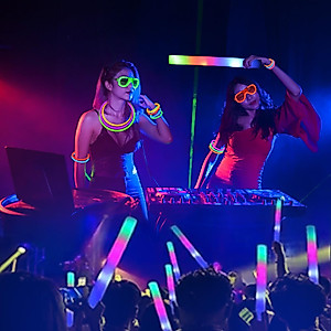 SHQDD 248 PCS Glow Party Supplies, 24 PCS Foam Glow Sticks, 24 PCS LED Glasses and 200 PCS Glow Sticks Bracelets, Neon Party Favors for Glow Party, Wedding, Concert, Raves and Birthday