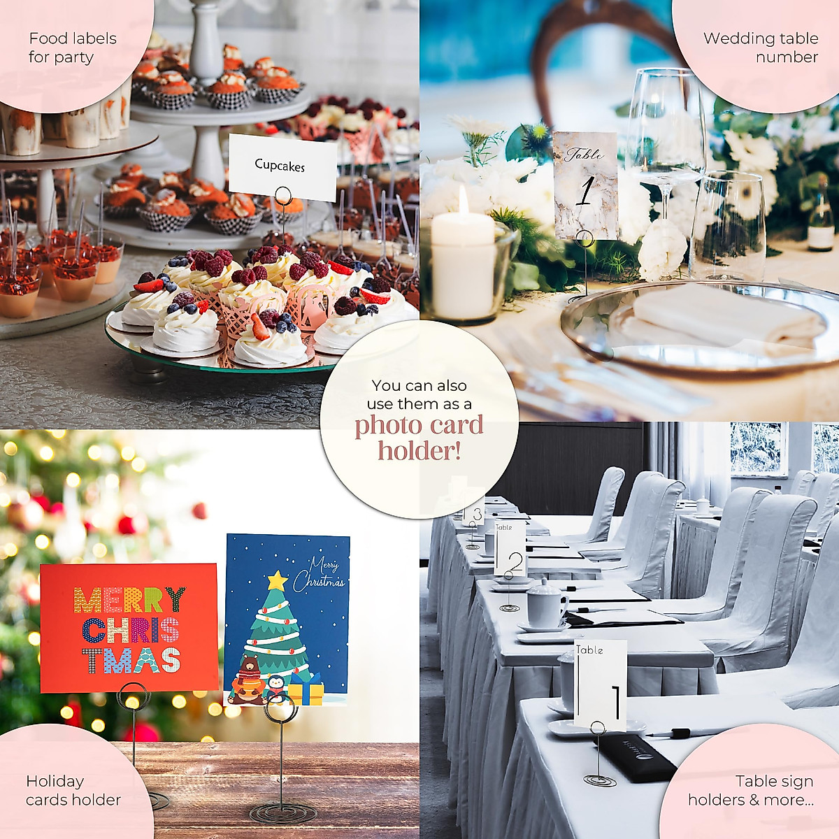 15 Pack Place Card Holders/Table Number Holders/Table Number Stands/Wire Photo Holder/Wire Centerpieces/Wedding Reception/Party/Birthday/Place Cards for Table Setting/Food Labels Holder (Black)