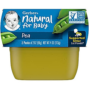 Gerber Natural for Baby 1st Foods Baby Food Tubs, Pea, Non-GMO Pureed Baby Food for Supported Sitters, Made with Natural Vegetables, 2 - 2 OZ Tubs/Pack (Pack of 4)