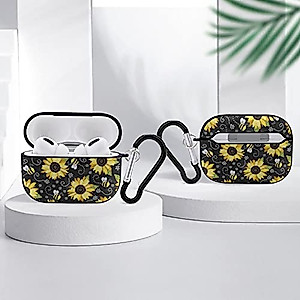 Beautiful Bees Sunflower Airpods Pro Case Bluetooth Fashion Portable Shockproof and Anti-Scratch Headphone Charging Case Protective Case for Airpods Pro with Keychain Chain Gift Unisex
