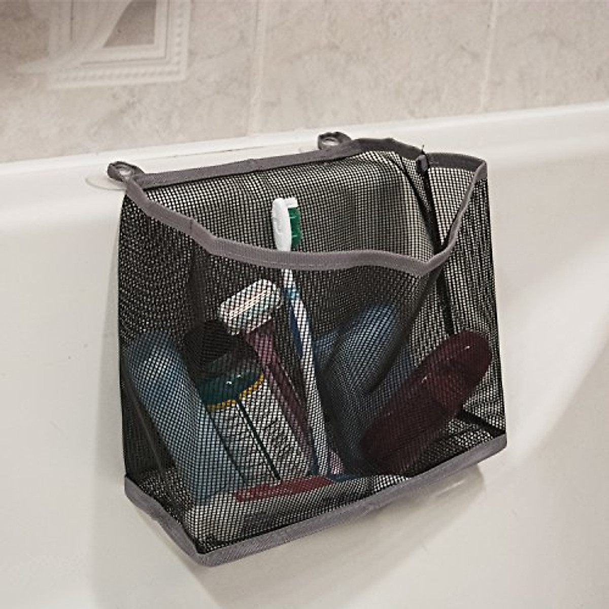DII Bathroom Mesh Caddy Suction Organizer, Large Set, Gray 2 Piece