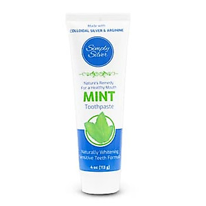 Simply Silver Toothpaste Mint - All Natural Colloidal Silver Toothpaste, Fluoride Free, Sensitive Teeth, Whitening, 4 oz
