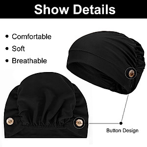 Geyoga 10 Pieces Soft Bouffant Caps with Buttons, Gourd-Shape Caps Stretch Bouffant Hats Unisex Stretchy Headband Turban with Ear Loop Holder Buttons Multicolor
