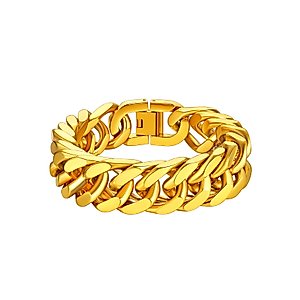 Richsteel Men and Women Sturdy Curb Cuban Link Chain Bracelet Gold Plated 316L Stainless Steel Jewelry