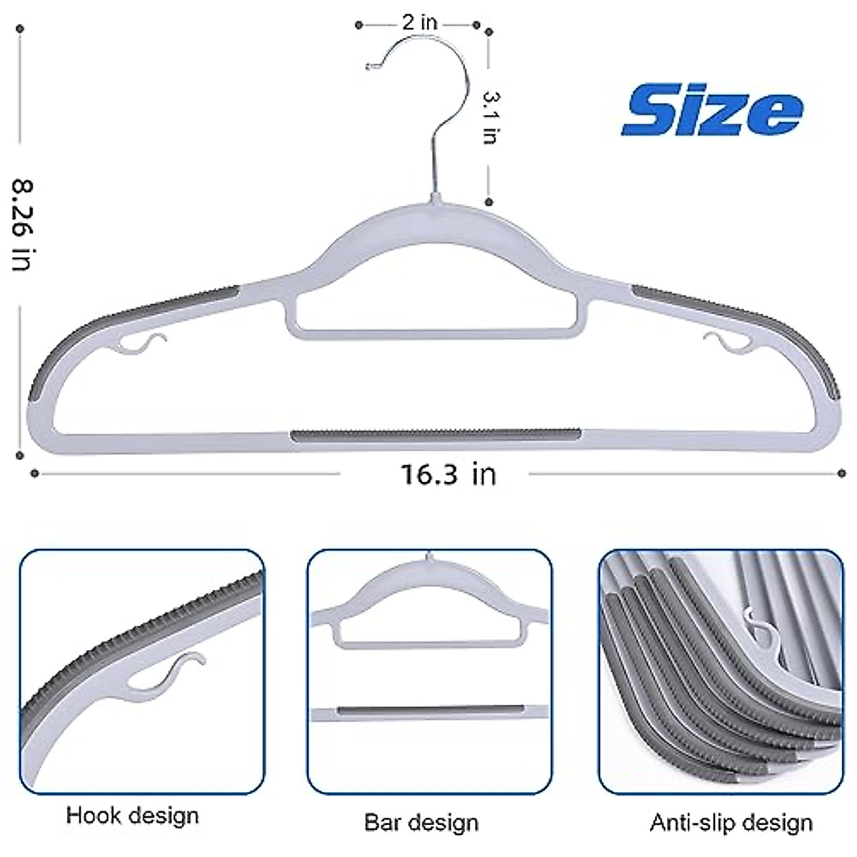 Heavy Duty Standard Plastic Hangers 50 Pack with Non-Slip Design,360°Swivel Hook Space Saving Organizer for Bedroom Closet,Shirts,Pants,Strong Enough for Coat