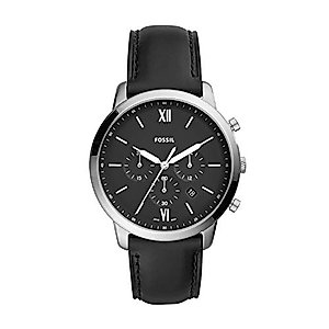 Fossil Men's Neutra Quartz Stainless Steel and Leather Chronograph Watch, Color: Silver, Black (Model: FS5452)