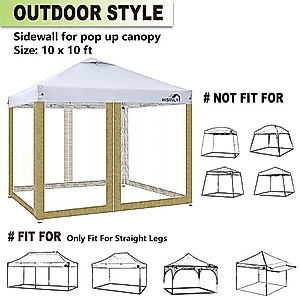 Hisinly Canopy Mesh Sidewalls for 10x10 Pop Up Canopy, 300D Oxford Fabric with Silver Caoting, Sidewall Netting, 4 Pieces Mesh Sidewalls with Door, Kahki (Canopy Tent NOT Included) (SW-04-4)