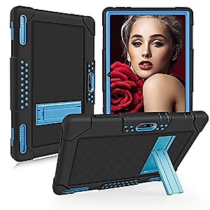 SOATUTO Case for Pritom M10 10 Inch Tablet/FANGOR F-X10/qunyiCO Y10/Voger priorpad X100/Digiland Tab Model: DL1036/Gateway 10.1 HD Tablet Case Hybrid Shockproof Kids Friendly with Stand (Black+Blue)