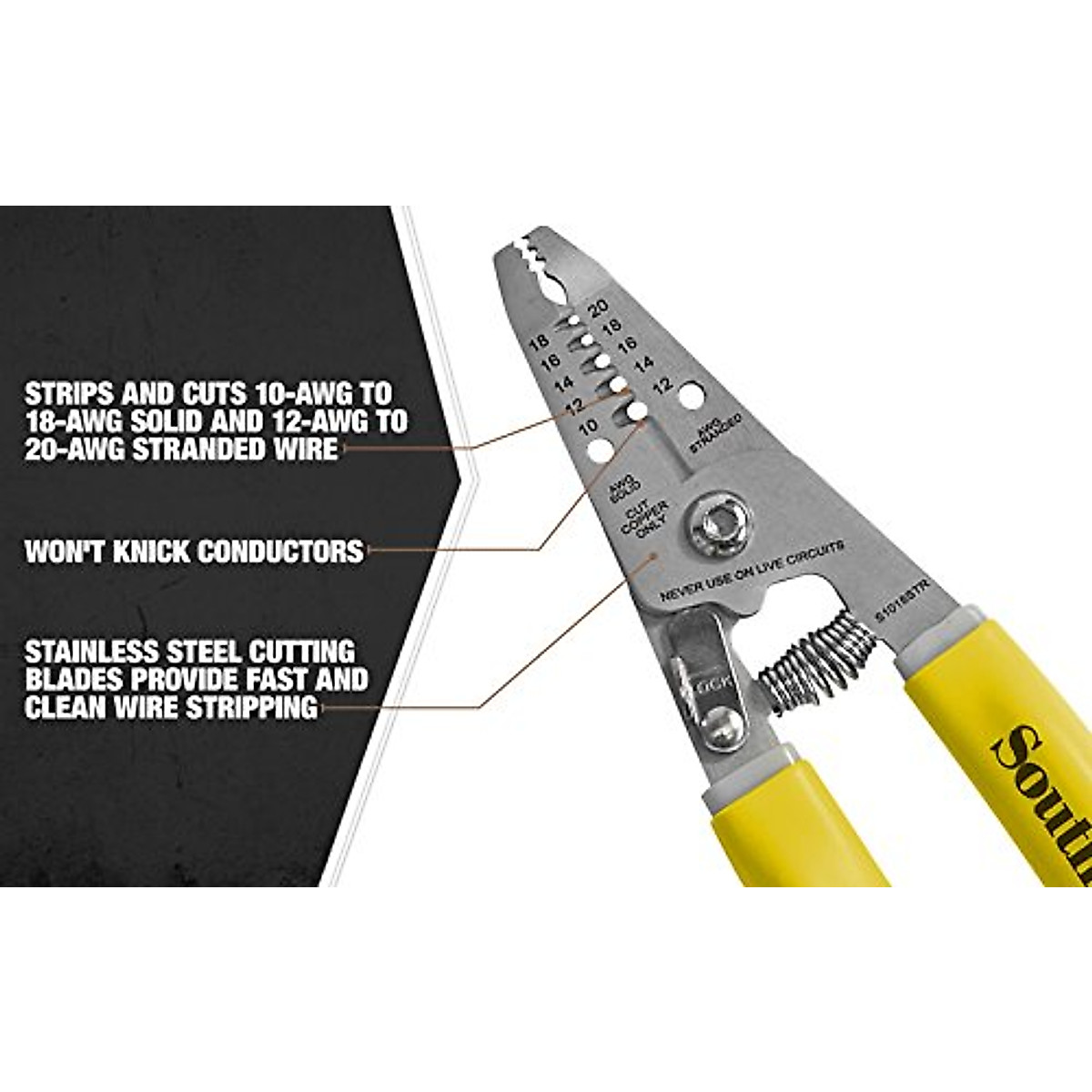 Southwire - 58278140 Tools & Equipment S1018STR Wire Stripping Tool, Wire Stripper and Wire Cutter for 10-18 AWG Solid Wire and 12-20 AWG Stranded Wire