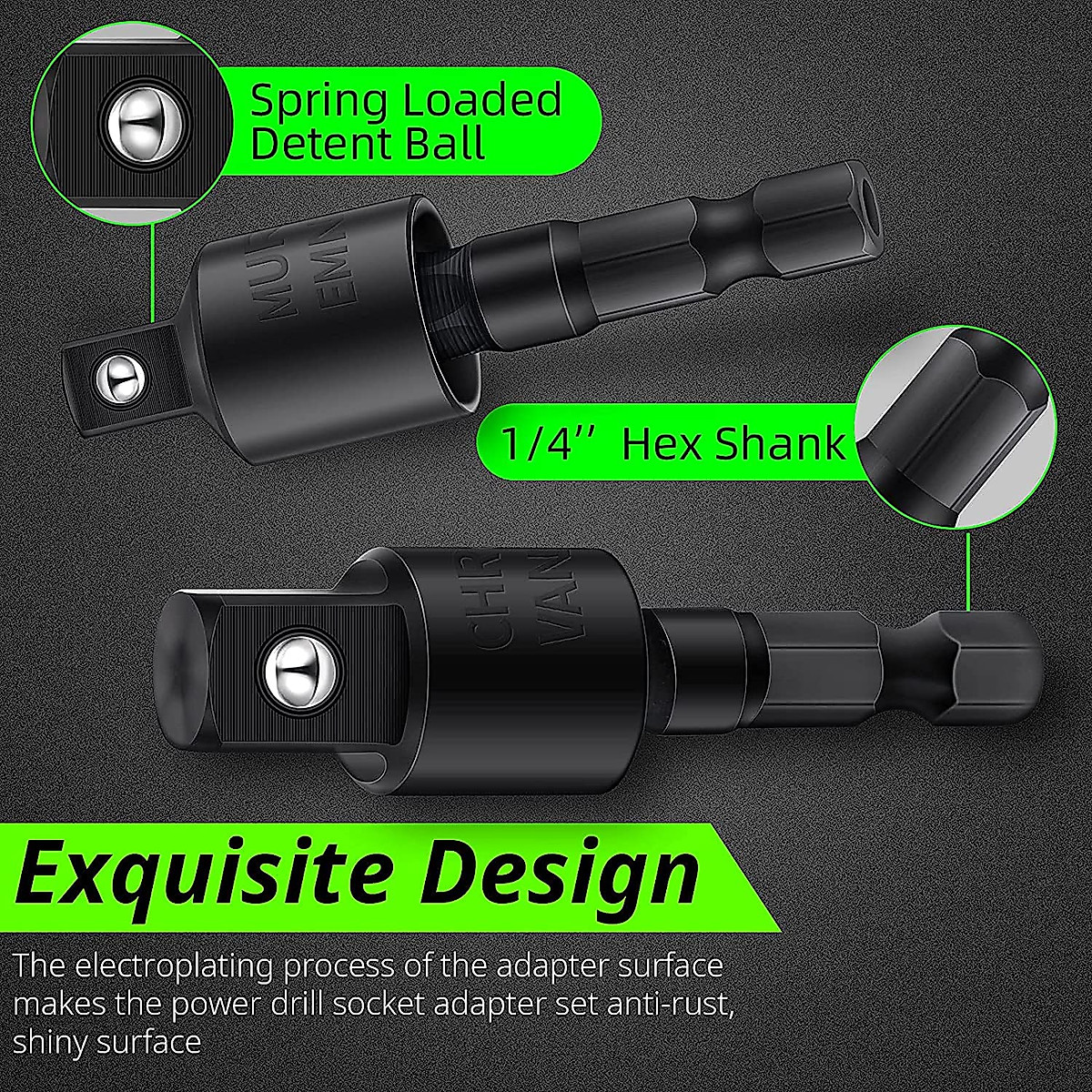 Pommes 4-Piece Power Drill Sockets Adapter Sets,360degreeRotatable 1/4inch 3/8inch 1/2inch Impact Grade Driver Extension Set Bit+105 Degree Right Angle Screwdriver Hex Bit Socket 4 Black