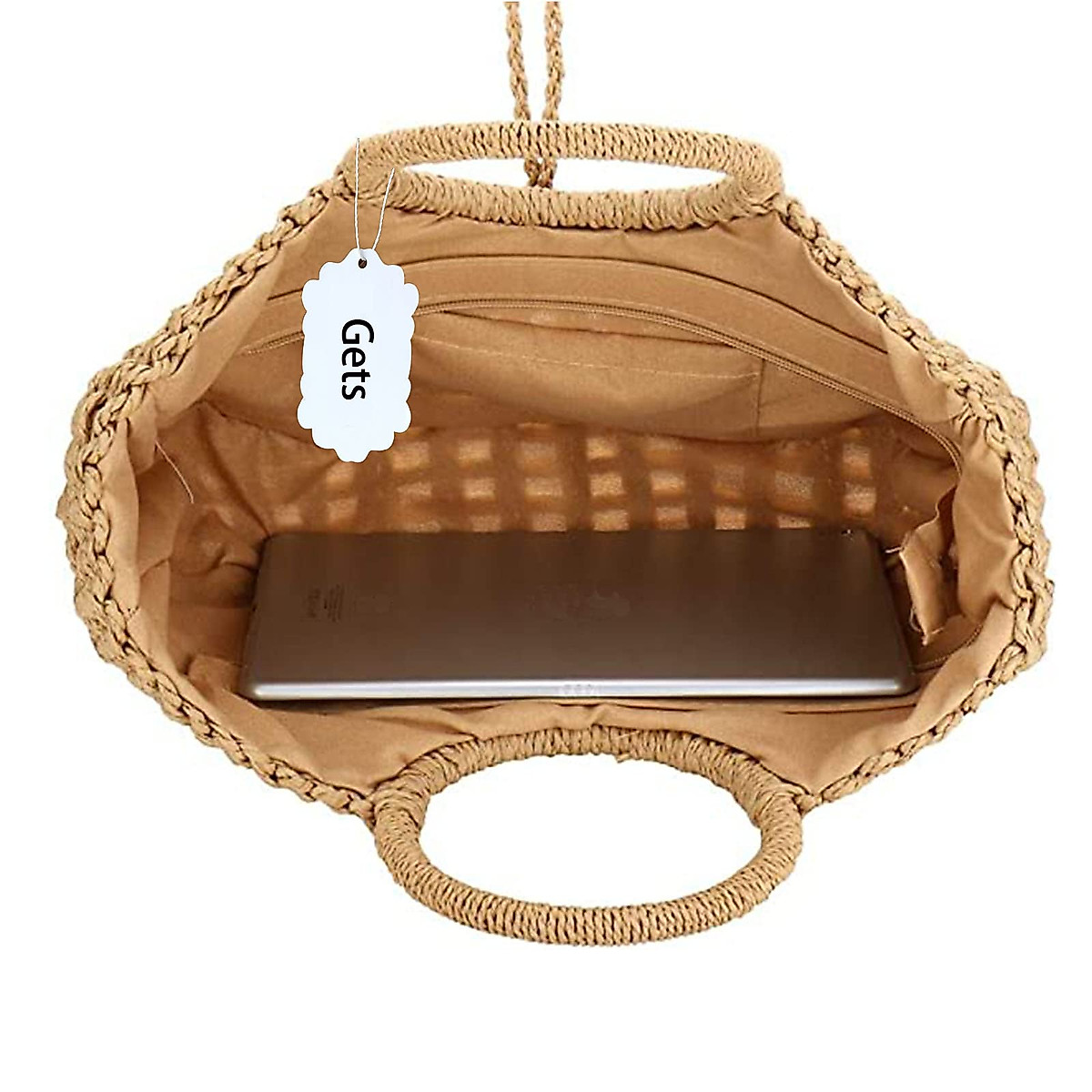 Round Straw Bag Rattan Crossbody Bag Handwoven Natural Summer Beach Shoulder Bag for Women (Khaki)