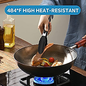 EEKEDO Kitchen Tongs, Stainless Steel Silicone Tongs for Cooking 600ºF High Heat-Resistant BBQ Grilling Locking Tongs, Set of 2-9" and 12"