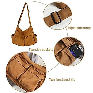Unisex Canvas Crossbody Bag Hobo Messenger Bags Casual Bag Grunge Bag Shopping Shoulder Bag Large Tote Handbag Multi-pocket