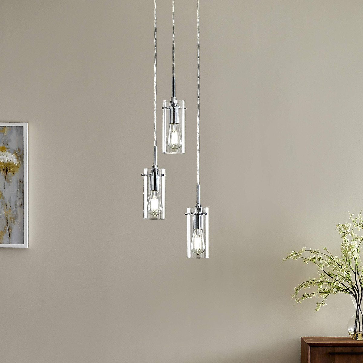 Linea di Liara Effimero 3-Light Cluster Pendant Lights Stairwell Lighting Small Chandelier Brushed Nickel Modern Chandelier Light Fixture Foyer Chandeliers Entryway High Ceiling Staircase Lights