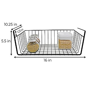 Smart Design Undershelf Storage Basket - Medium - Snug Fit Arms - Steel Metal Wire - Rust Resistant - Under Shelves, Cabinet, Pantry, and Shelf Organization - 16 x 5.5 Inch - Black