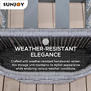 Sunjoy Rust-proof Aluminum Pool Float Storage Rack, 16-Inch Outdoor Wicker Poolside Float Organizer, Pool Float Caddy for Cushions, Floaties, Noodles, Pool Toys, Grey