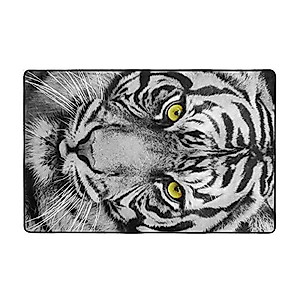 Astede White Tiger Area Rug Living Room Carpet Bedroom 5x3 feet Rug Flannel Children Crawling Non Slip Floor Mat for Kids Playroom Garden Entry Home Decor 60x39 Inch