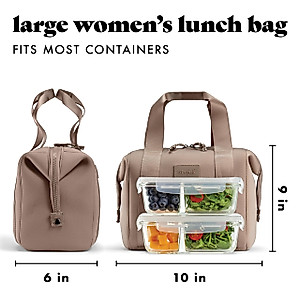 Fit & Fresh Neoprene Lunch Bag For Women, Insulated Womens Lunch Bag For Work, Tear & Stain Resistant Large Lunch Box For Women With Containers and Ice, Machine Washable Remi Lunch Bag, Taupe