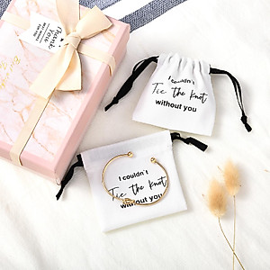 CEELGON 16 Pcs Jewelry Pouch Bridesmaid Gifts Set of 8 Linen Cotton Small Drawstring Bags & Bridesmaid Knot Bracelet Jewelry Packaging Bridesmaid Proposal Gift Bridal Party Favors Gifts (Gold)