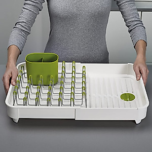 Joseph Joseph 85071 Extend Expandable Dish Drying Rack and Drainboard Set Foldaway Integrated Spout Drainer Removable Steel Rack and Cutlery Holder, White,White/Green - Plastic