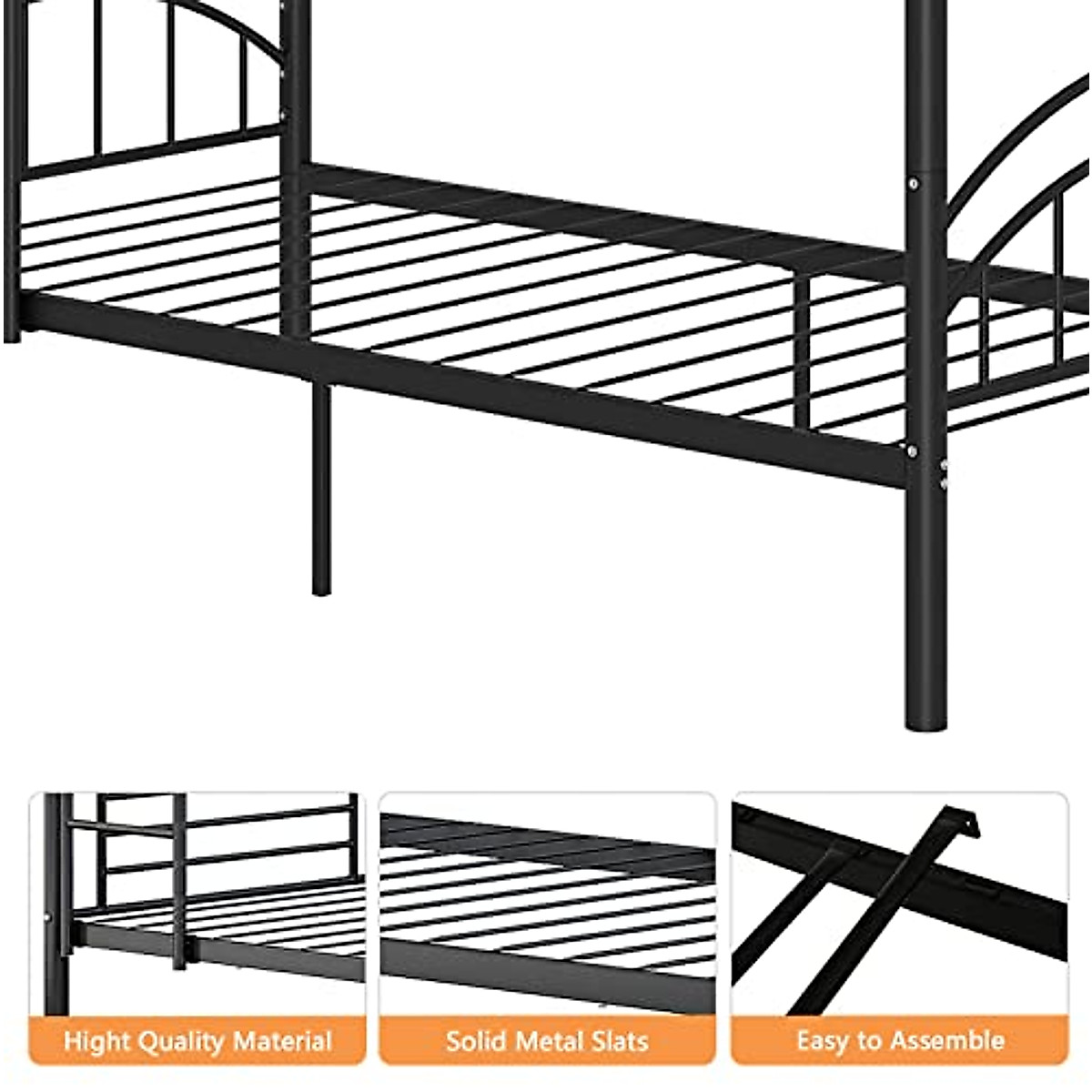 Alohappy Metal Bunk Beds Frame Twin Over Twin, Convertible Into 2 Individual Metal Bed Frame, Removable Ladder & Safety Guard Rail (Black)