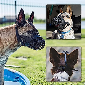 Dog Muzzle, Breathable Basket Muzzles for Small, Medium, Large and X-Large Dogs, Stop Biting, Barking and Chewing, Best for Aggressive Dogs (Large, Black)