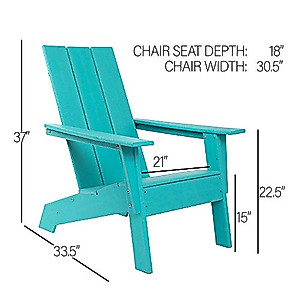 ResinTeak Adirondack Chairs Set of 4, Outdoor Patio Furniture for Fire Pit, Yard, and Deck, Poly Lumber Finish, Modern Collection (Blue)