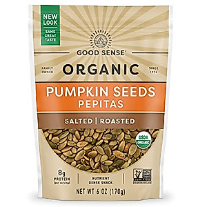 Good Sense Roasted & Salted Organic Pumpkin Seeds (Pepitas), Non-GMO & All Natural, 6 Ounce Resealable Bag