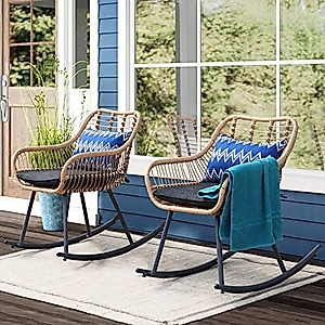 Verano Garden Set of 2 Patio Rocking Chairs Set, All Weather Outdoor Bistro Chairs, Natural Wicker Chairs Set for Balcony, Deck, Porch