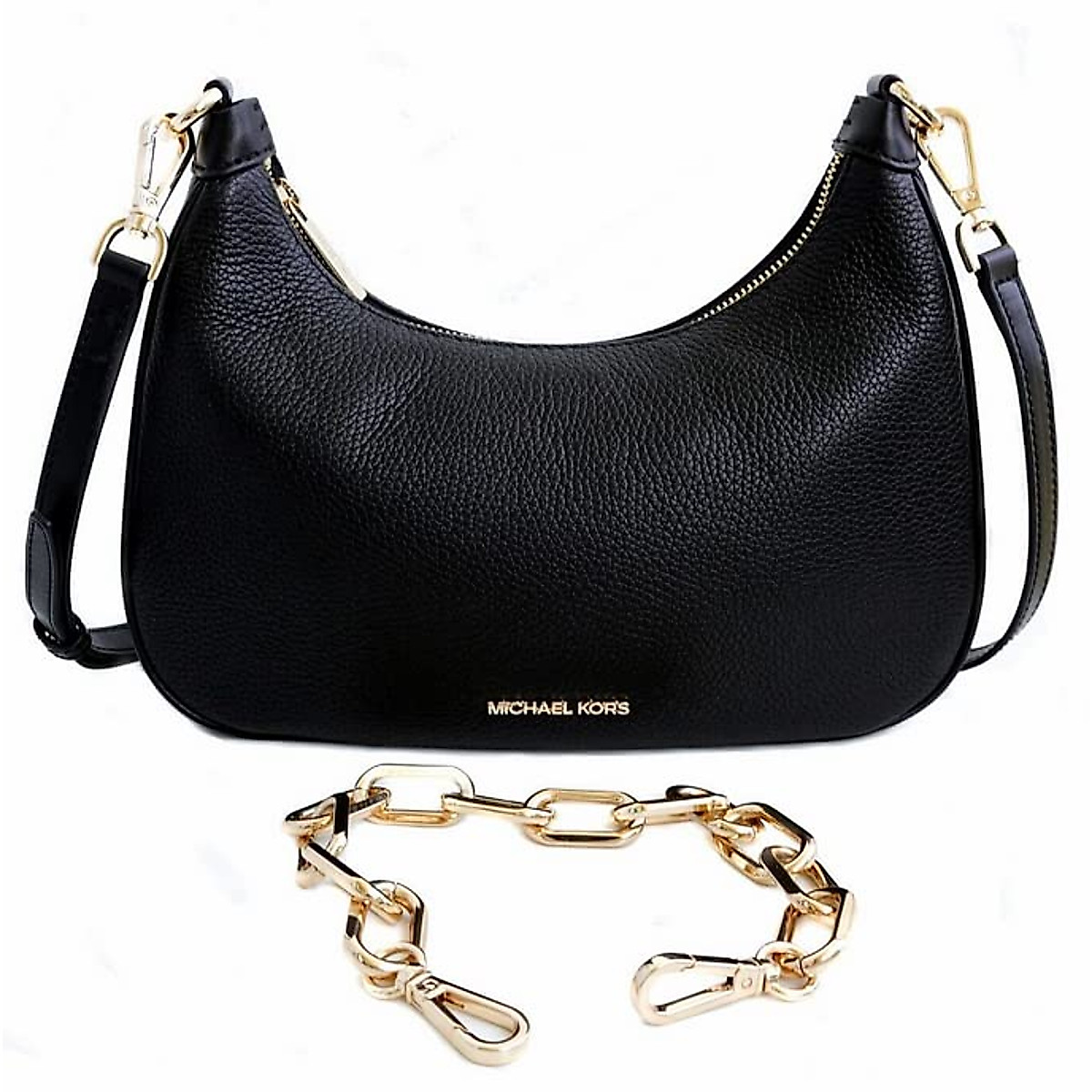 Michael Kors Ladies Shoulder Bag Cora Large Leather Chain Zip Pouchette (Black)
