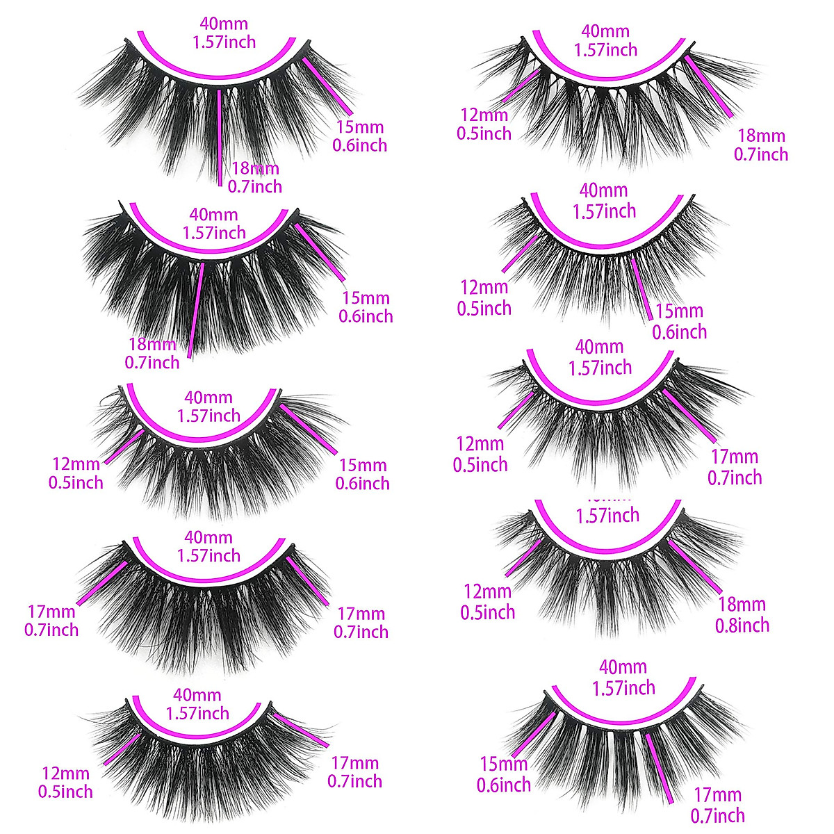 False Eyelashes MIKIWI 10 Pack Lahes, 12-20mm Wholesale 5D Fake Mink lashes, Fuffy Natural Volume eye Lashes, individual package Faux Mink EyeLashes