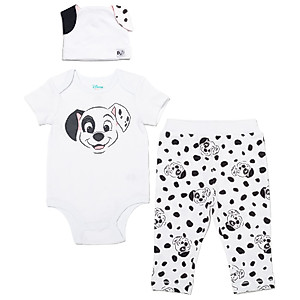 Disney Classics Patch Newborn Baby Boys Bodysuit Pants and Hat 3 Piece Outfit Set White 6-9 Months