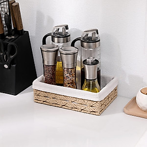 Sopsele Small Wicker Baskets for Organizing,Paper Rope Storage Basket，Desk Basket With Liner,Hand Towel Baskets, Baskets for Drawer Organizing, Toilet Tank Basket, Set of 2 Beige