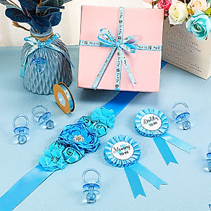 53 Pcs Baby Shower Favors for Boy Maternity Flower Sash Belt Blue Large Acrylic Pacifier Mom to Be Dad to Be Badge Pin It's a Boy Ribbon for Boy Baby Shower Gender Reveal Pregnancy Wedding