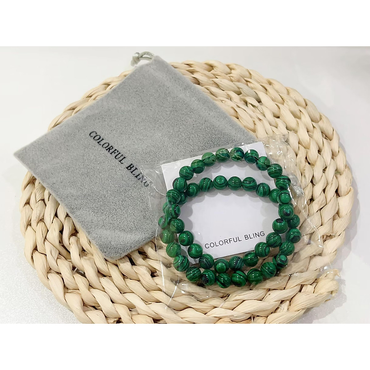 COLORFUL BLING Natural Malachite Bracelet Set, Handmade Gemstone Beaded Stretch Bracelets for Women Men Yoga Bracelet Natural Stone Crystal Beads Bracelets
