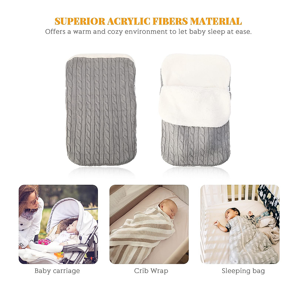 oenbopo Newborn Baby Swaddle Blanket Wrap, Thick Baby Kids Toddler Knit Soft Warm Fleece Blanket Swaddle Sleeping Bag Sack Sleep Bag Stroller Unisex Wrap for 0-13 Month Baby Boys Girls