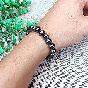 FORUBUS Black Obsidian Hematite Stretch Bracelet, Stacking Hematite Beaded Bracelet for Women Men Jewelry