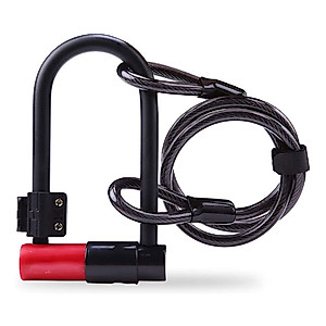 XIXIDIAN Bicycle U-Lock Cable Lock Set with 2 Copper Keys Anti-Theft Bicycle Lock Set Heavy Duty Steel Security Bike Cable ULock Set (Color : Red)