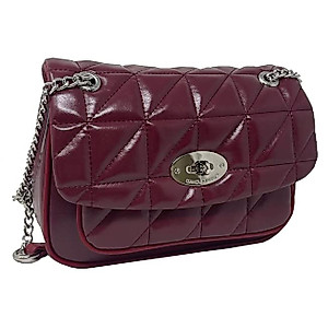 DAVID JONES Paris 2022 Women Fashion Lambskin Feel Quilted Small Flap Adjustable Chain Shoulder Crossbody Bag (Bordeaux)