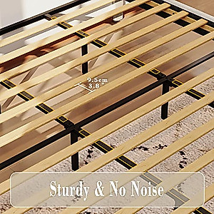 LIKIMIO King Size Bed Frame, Upholstered Platform Bed King with Headboard Heavy Strong Metal/Wood Supports, Easy Assembly, Noise-Free, No Box Spring Needed, Beige