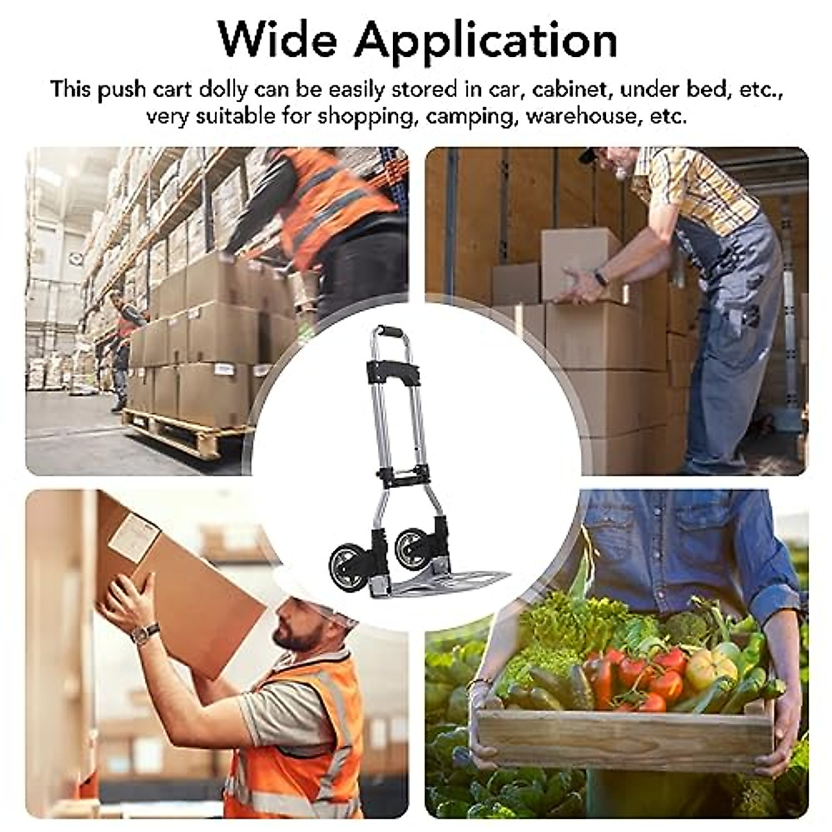 Foldable Dolly Cart with 2 Wheels, Sturdy Structure, Smart Adjustment 70kg Capacity for Travel, House Moving, Shopping, and More