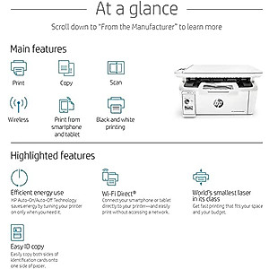 HP Laserjet Pro M28w All-in-One Wireless Monochrome Laser Printer for Home Office, White - Print Scan Copy - 19 ppm, 600 x 600 dpi, ICON LCD, 8.5" x 11.69", Hi-Speed USB, Ethernet