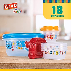 GladWare - Multi Pack - 9ct - Sesame Street Food Storage Containers with Lids | Mixed Sizes Kids Food Containers with Sesame Street Designs, 18 Pc Set | Elmo, Big Bird, Cookie Monster Food Containers