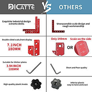 DICATTE 90 Degree Positioning Square Right Angle Clamp 7.1" x 7.1" Aluminum Alloy Woodworking Carpenter Tool,4 Pcs Right Angle Clamps With 8 Clamps,For Picture Frame Box Cabinets Drawers
