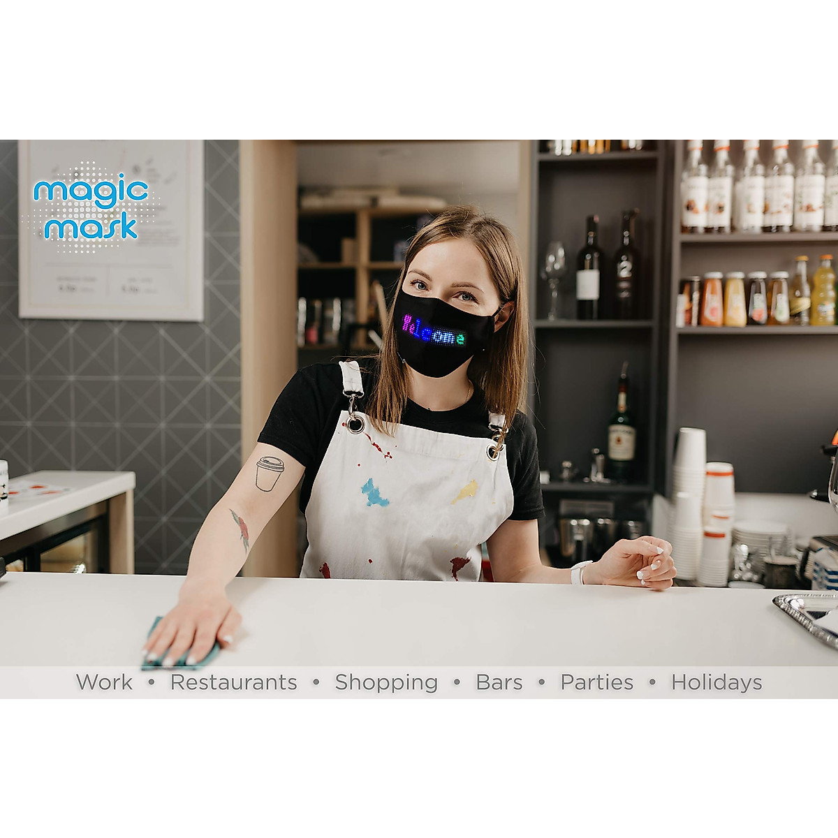 Magic Mask LED Lighted Face Mask, Smart Face Cover, Digital Programmable Lights, Bluetooth App Controlled, Wireless, Adults, Men, Women