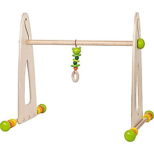 HABA Color Fun Play Gym - Wooden Activity Center with Adjustable Height, Sliding Discs and Dangling Frog