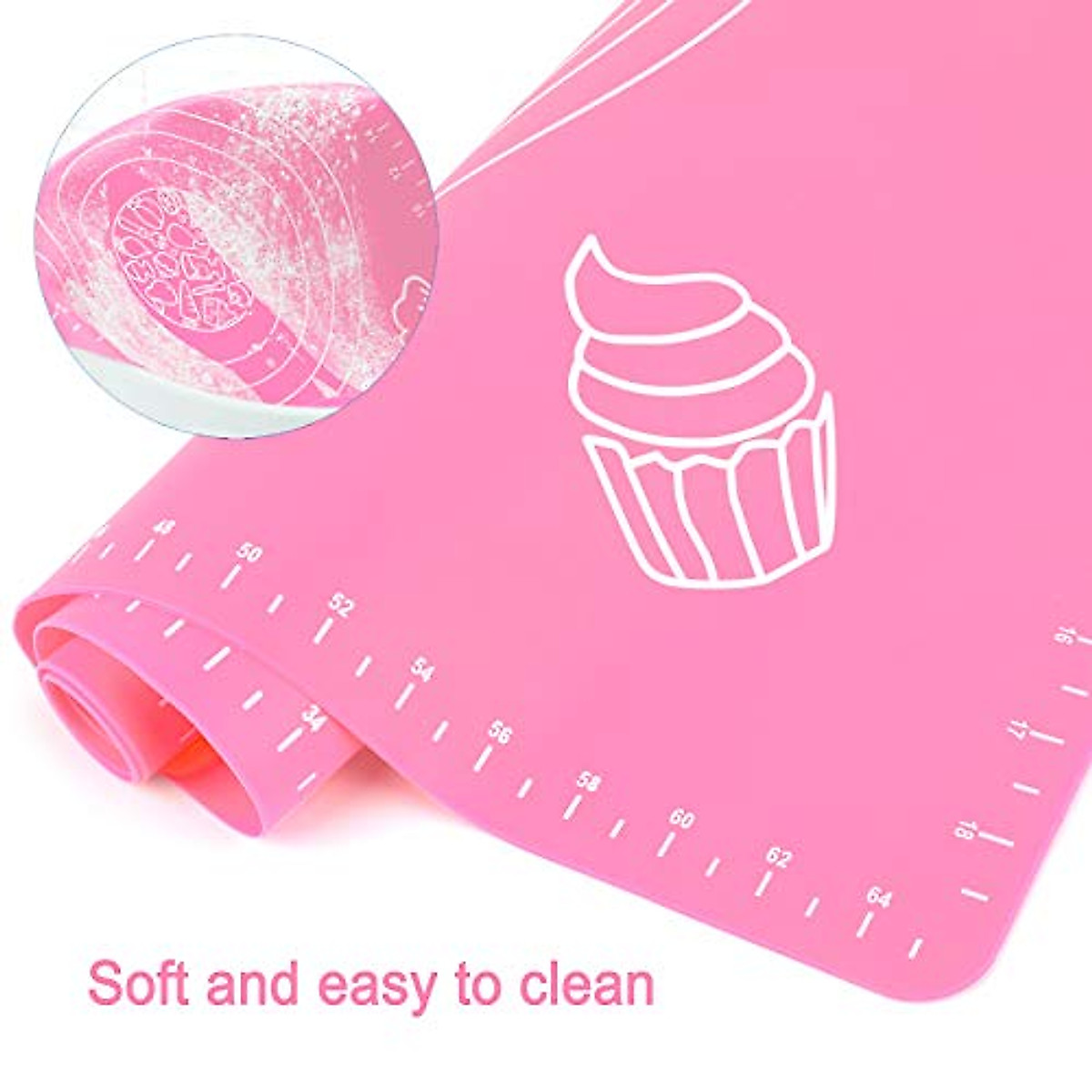 Silicone Pink 70x50cm Baking Mat Sheet Pastry Mat with Measurement, Non-Slip Pastry Rolling Mat, Non-Stick Dough Kneading Board Mat, Bread Fondant Mat, Cooking Bakeware Mat Table Placemat(Scraper)